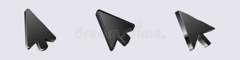 Three Black 3d Arrow Cursors in Different Views Stock Vector ...