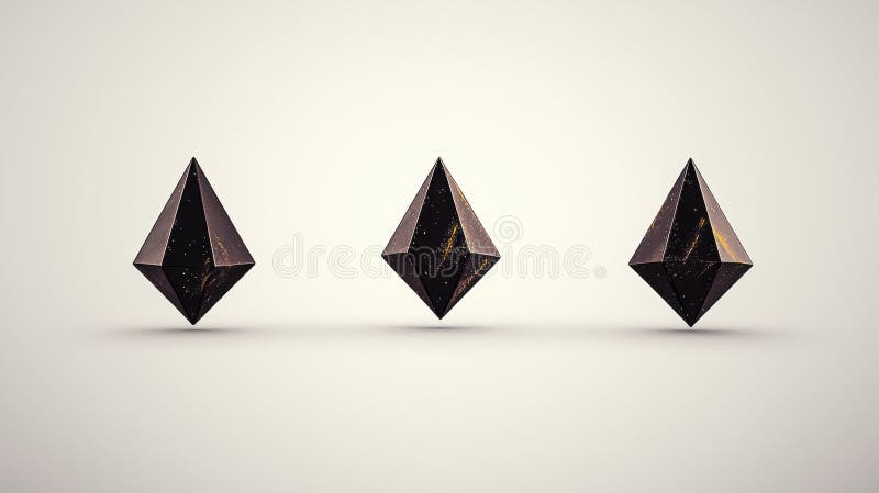 Three Black Diamond-shaped Objects with Gold Speckles, Arranged in a ...