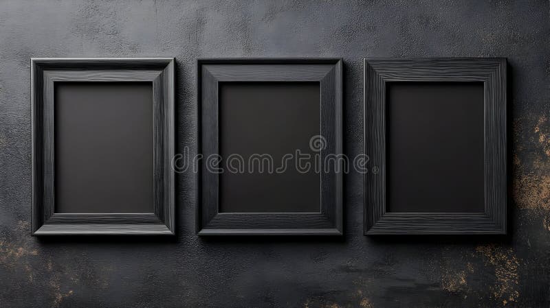 Three Black Empty Picture Frames Hanging on a Dark Textured Wall ...
