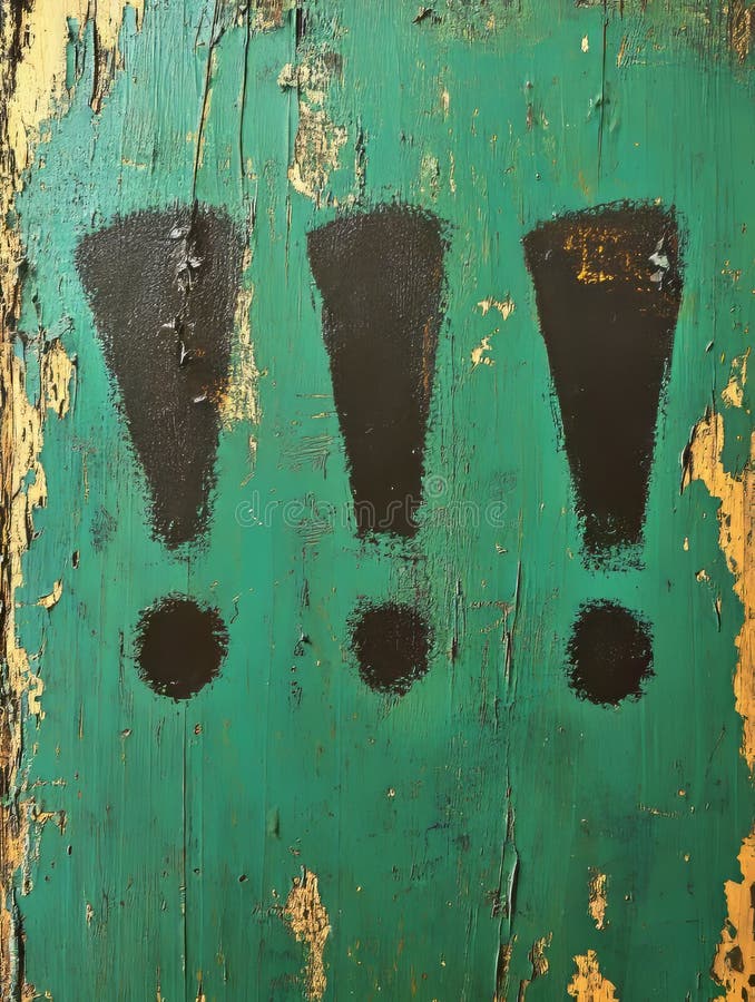 Three Black Exclamation Marks on a Weathered Green Surface. Stock Image ...