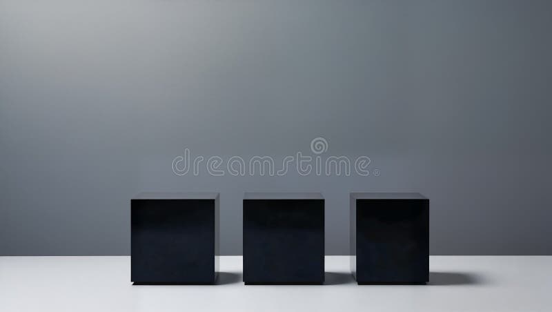 Three Black Geometric Cube Pedestals in Dark Studio Setting. Premium ...