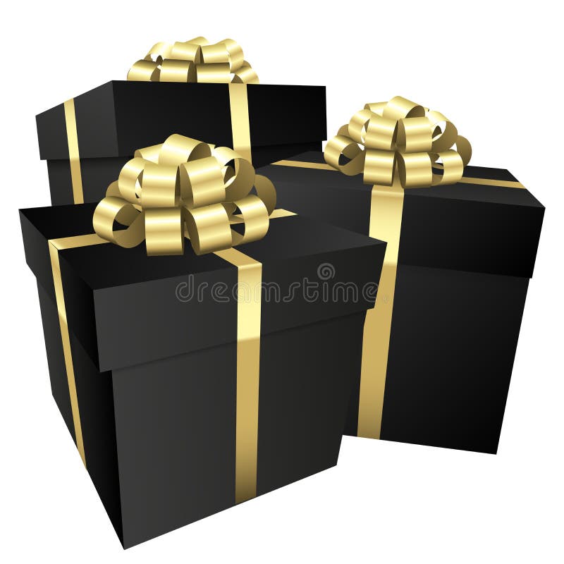 Three Black Gift Boxes with a Gold Bow - Christmas and Birthday Present ...