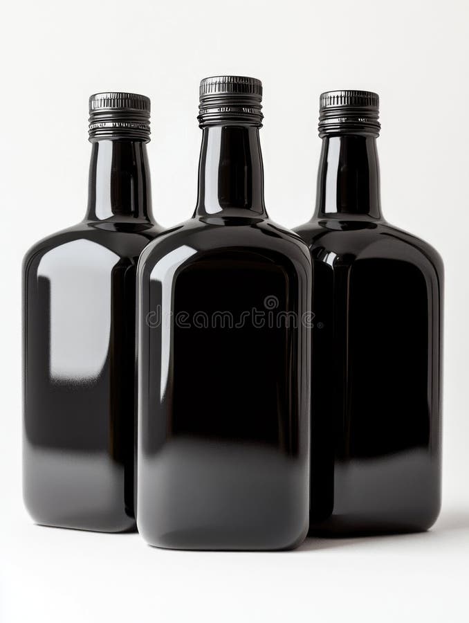 Three Black Glass Bottles stock photo. Image of generated - 363801030