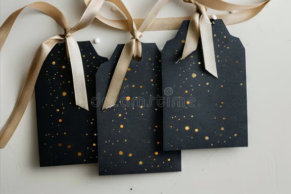 Three Black and Gold Gift Tags with Gold Foil Dots on Them Stock Image ...