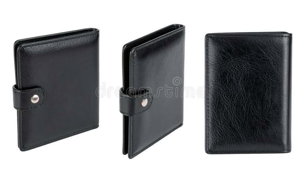 Three Black Leather Wallets Closed with Snap Button from Different ...