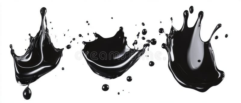 Three Black Liquid Splashes on White Background Stock Illustration ...