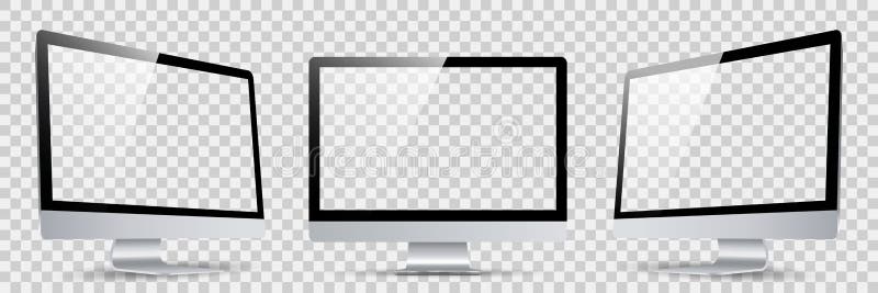 Three Black Monitor with Transparent Display in Turn, Realistic Set ...