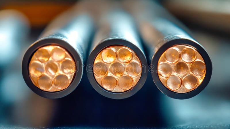 Three Black and One Brown Electrical Cable Lie on a Rustic Table ...