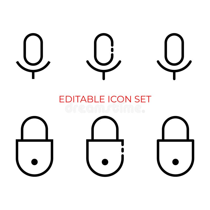Microphone and Lock Icon Editable Set Stock Illustration - Illustration ...