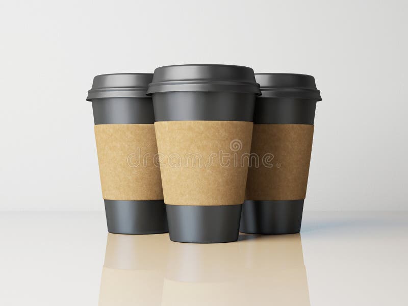 Three black paper cups stock illustration. Illustration of drinking ...