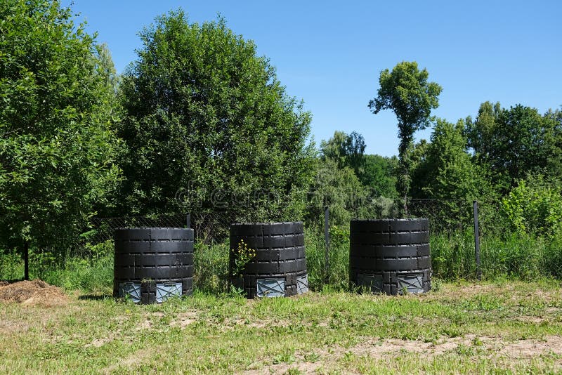 Black Plastic Compost Bin, Close-up. Container with Organic ...