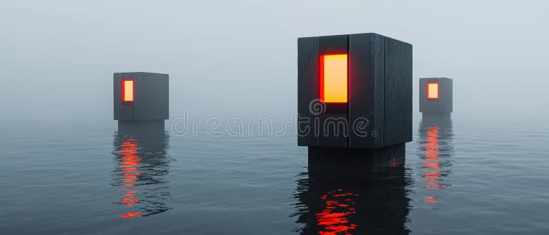 Three Black Rectangular Lights with Orange Glow on the Right Side of ...