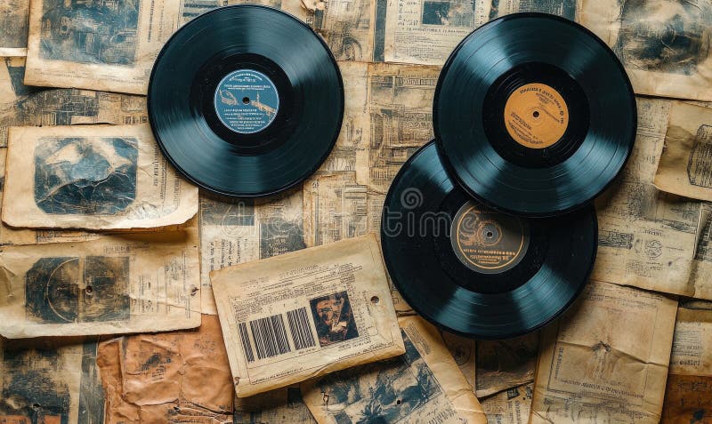 Three Black Records are on Top of a Stack of Papers Stock Illustration ...