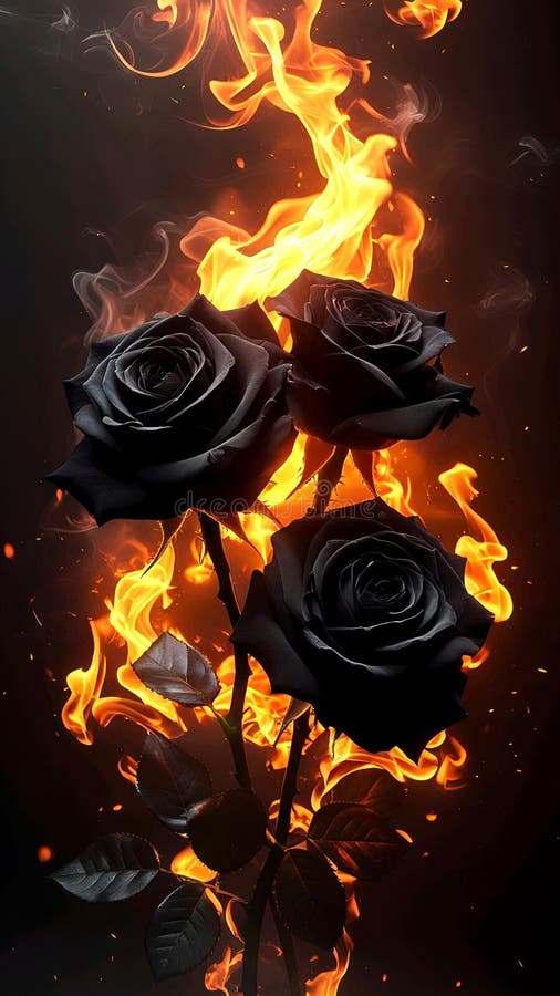Black Roses in Flames stock illustration. Illustration of roses - 363354088