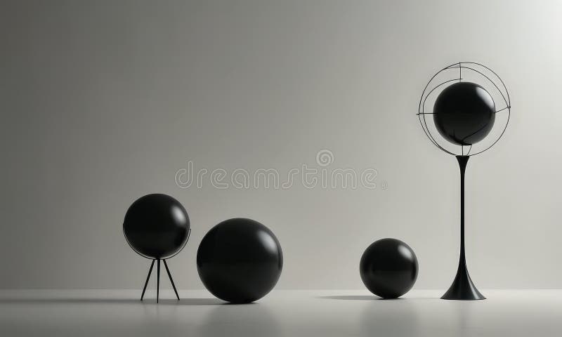 Three Black Spherical Objects, Including Fan-like Structure, Stand on ...