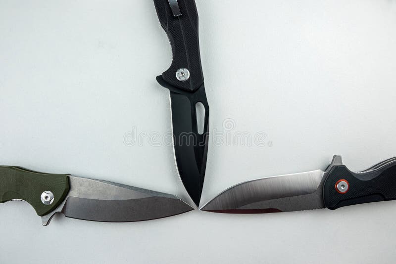 Three Tactical Combat Knives Isolated on White Stock Photo - Image of ...