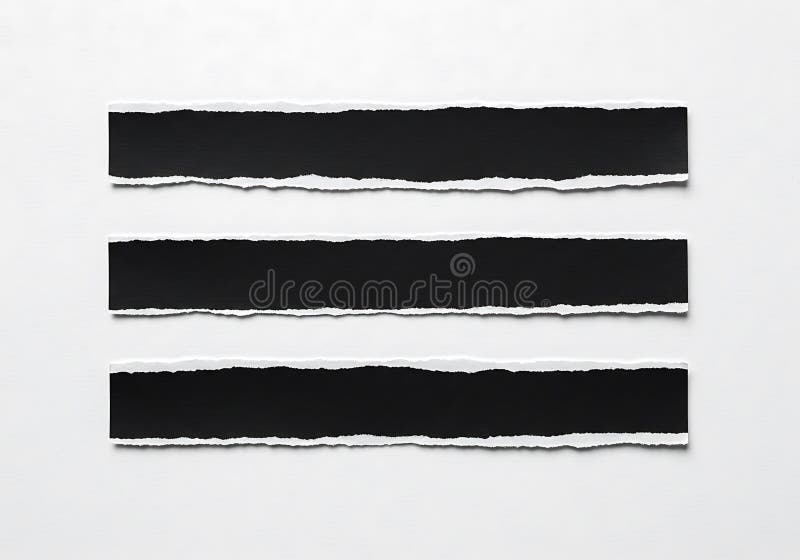 Three Black Torn Paper Strips on White Background Stock Illustration ...