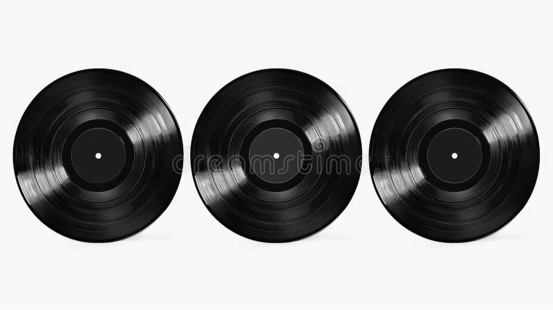 Three Black Vinyl Records on a White Surface Stock Illustration ...