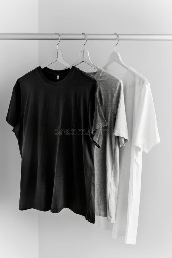 Three Black and White Striped Shirts Hanging on a Clothes Rack Stock ...