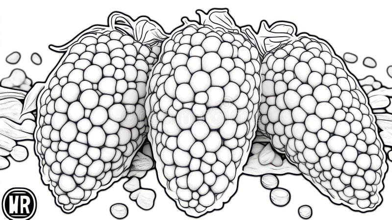 Three Blackberry Coloring Page Stock Illustration - Illustration of ...