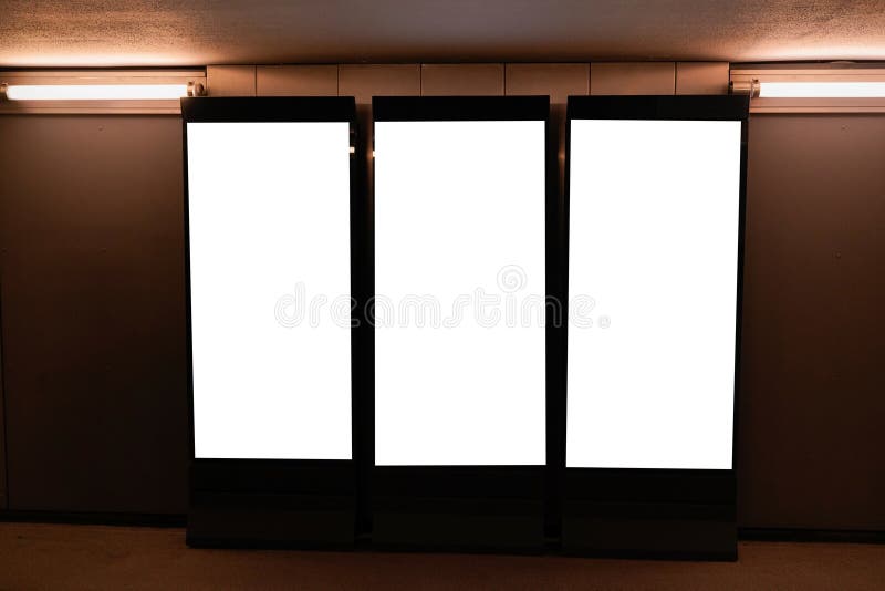 Three Blank Billboard Advertising Space on Wall for Mock Up Digital ...