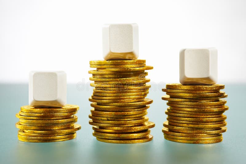 Three Blank Block Over Gold Coins Stock Photo - Image of finance, stack ...