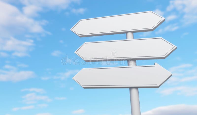 Three Blank Directional Signs Against Blue Sky Stock Illustration ...