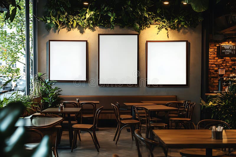 Three Blank Frames in a Cafe Setting Stock Illustration - Illustration ...