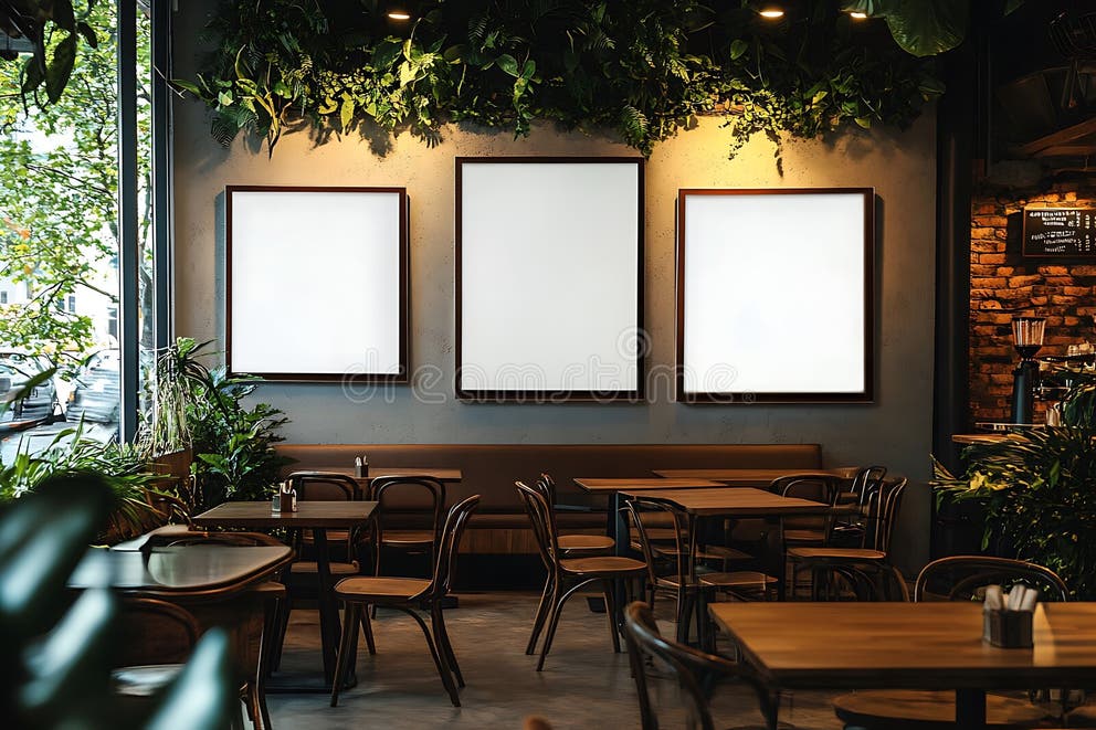 Three Blank Frames in a Cafe Setting Stock Illustration - Illustration ...