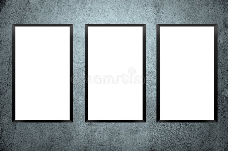 Three Blank Frames on Concrete Wall. Stock Image - Image of leveled ...