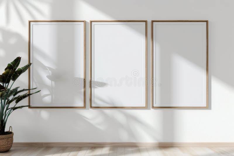 Three Blank Frames Hanging on a White Wall Stock Illustration ...