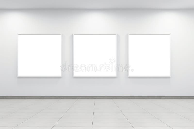 Three Blank Frames on a White Wall, Minimalistic Mockup for Showcasing ...
