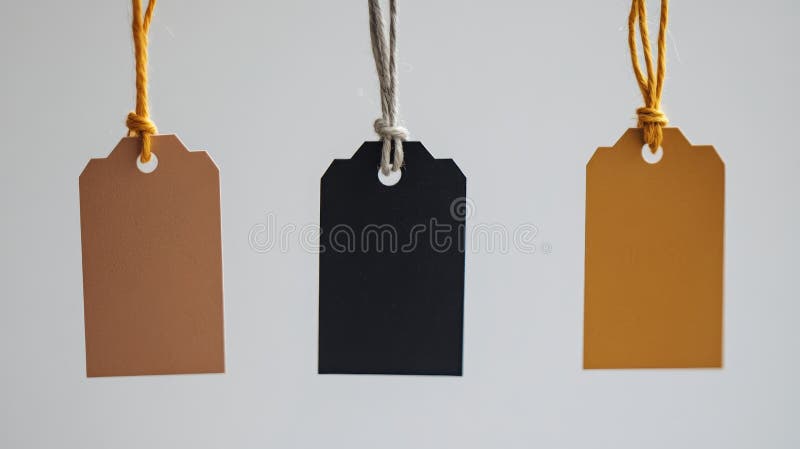 Three Blank Gift Tags Hanging on Rustic Twine, Ready for Personalized ...