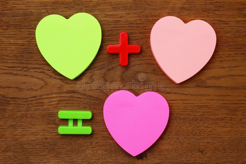 Three Blank Heart Shaped Stickers. Mathematical Signs Plus and Equal ...