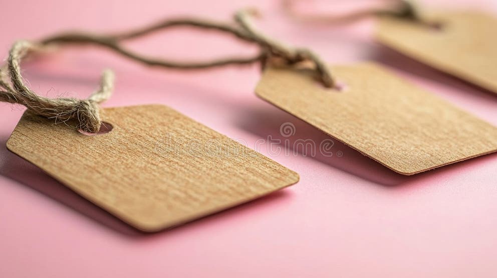 Three Blank, Light Brown Tags with Jute String Stock Illustration ...