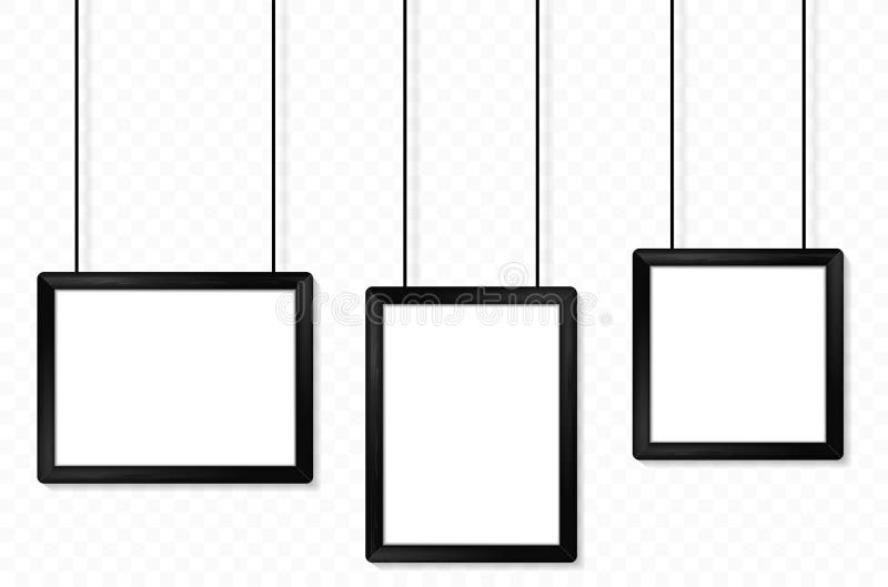 Three Blank Picture Frames Hanging on Strings Stock Vector ...