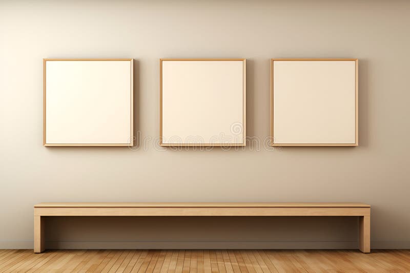Three Blank Picture Frames on a Plain Beige Wall Stock Photo - Image of ...