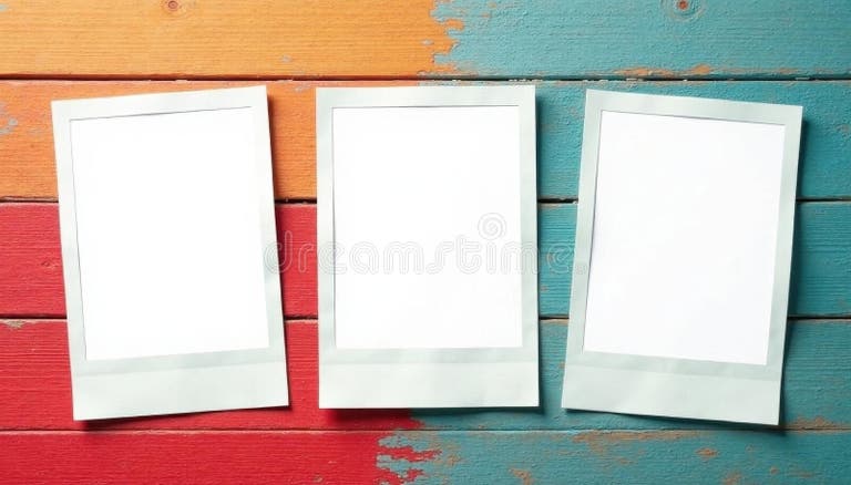 Three Blank Polaroid Frames on Vibrant Wood Grain Backdrop, Design ...