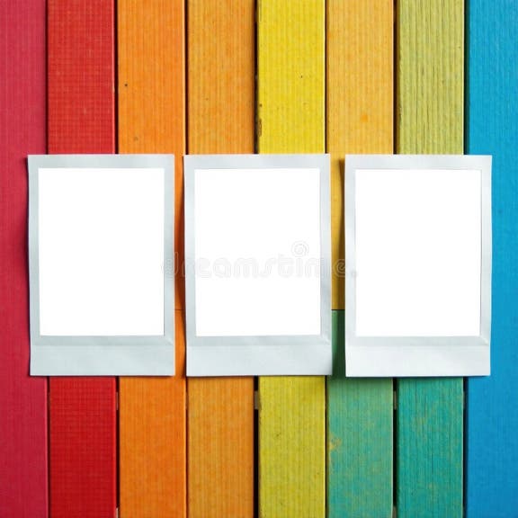 Three Blank Polaroid Frames on Vibrant Wood Grain Background, Vibrant ...