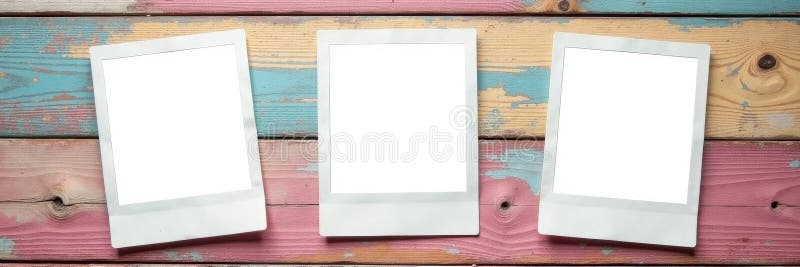 Three Blank Polaroid Frames on Vibrant Wood Grain Background, Mockup ...