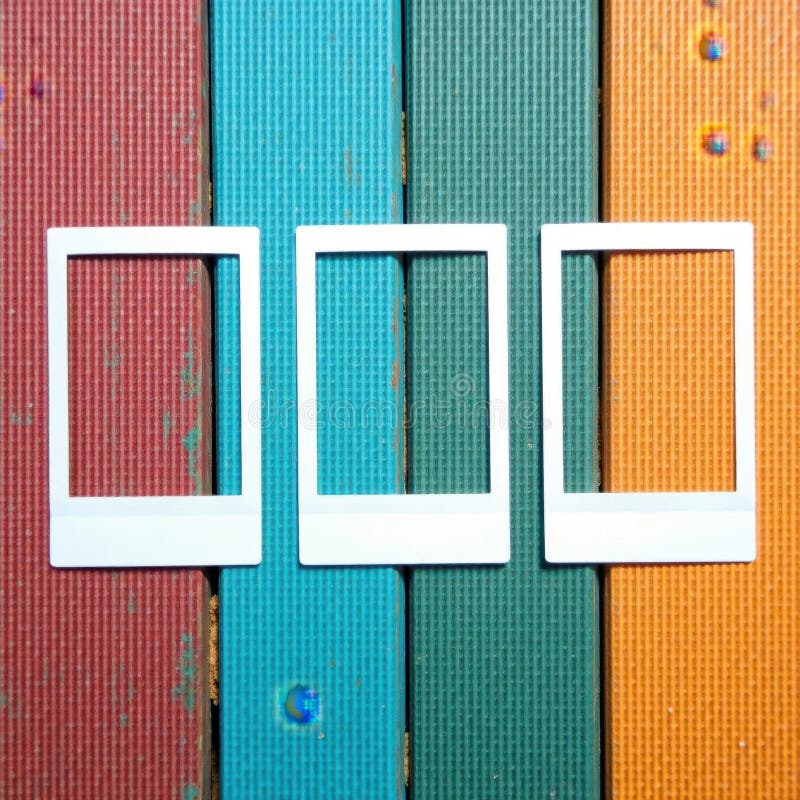 Three Blank Polaroid Frames on Vibrant Wood Grain Background, Retro ...