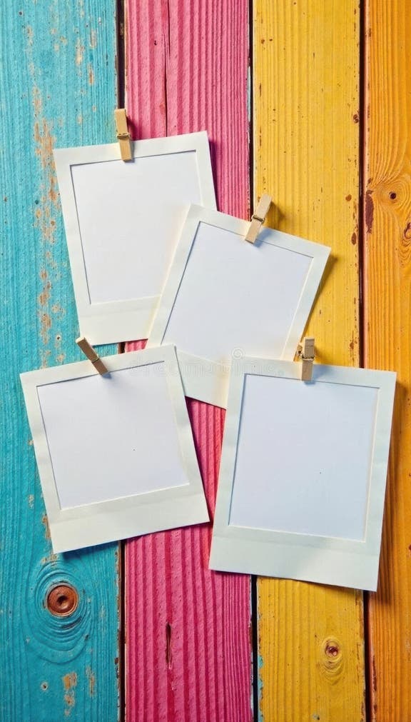 Three Blank Polaroid Frames on Vibrant Wood Grain Background, Template ...
