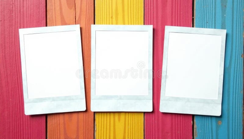 Three Blank Polaroid Frames on Vibrant Wood Grain Background, Texture ...