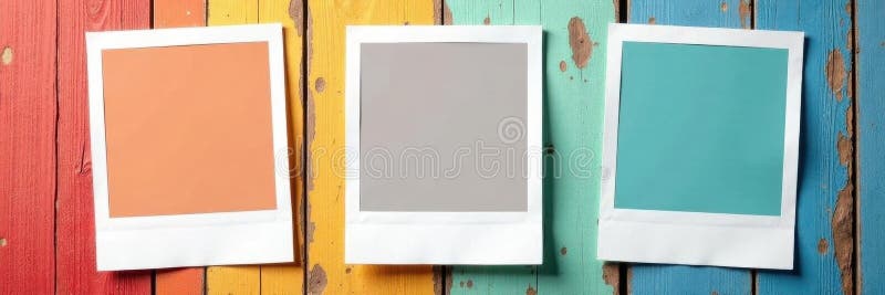 Three Blank Polaroid Frames on Vibrant Woodgrain Background, Bright ...