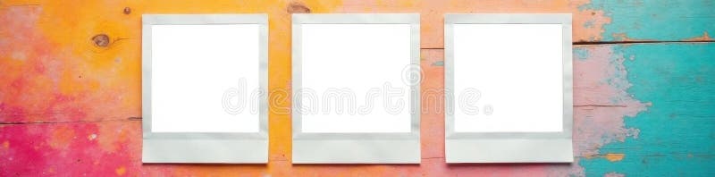 Three Blank Polaroid Frames on Vibrant Woodgrain Background , Vintage ...