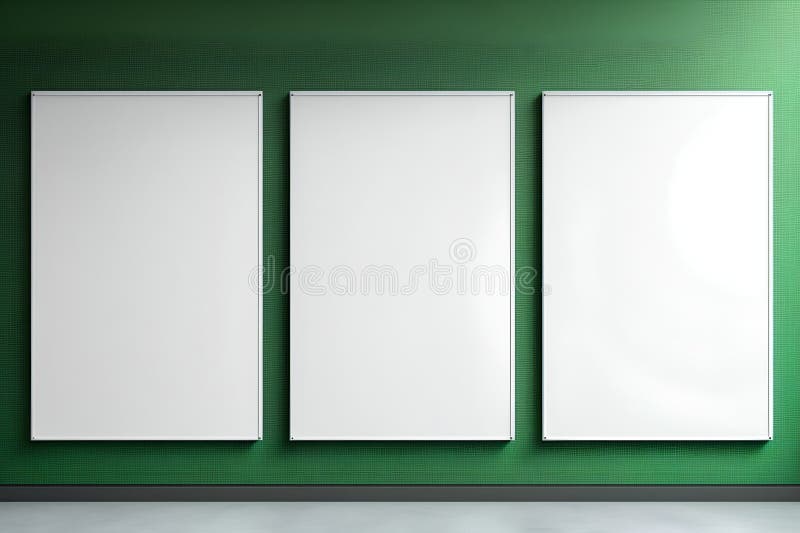 Three Blank Posters on a Green Wall, 3d Render, Square Image Stock ...