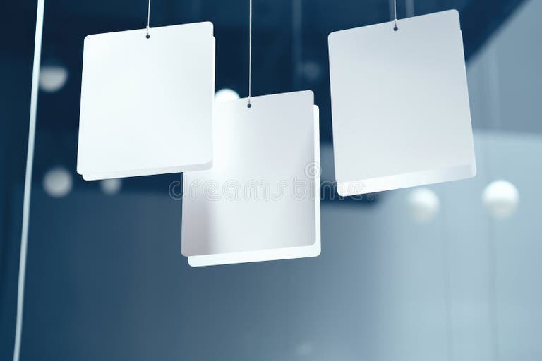 Three Blank Signs Hanging from Strings in Room. Perfect for Adding ...