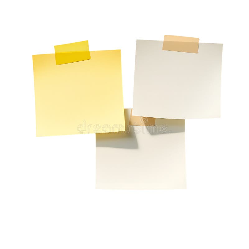 Three Blank Slightly Curved Sticky Notes Yellow Beige Isolated ...