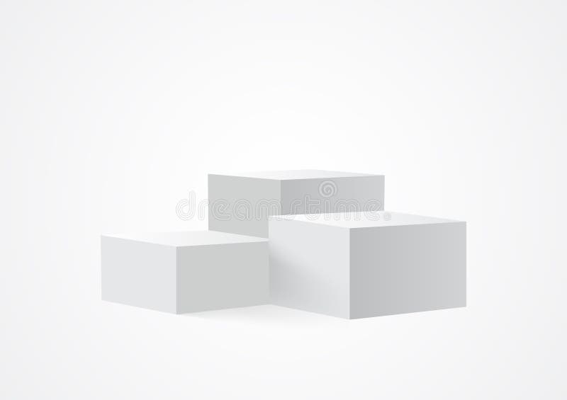 Three Blank Square Podiums Stand To Show Products on White Background ...