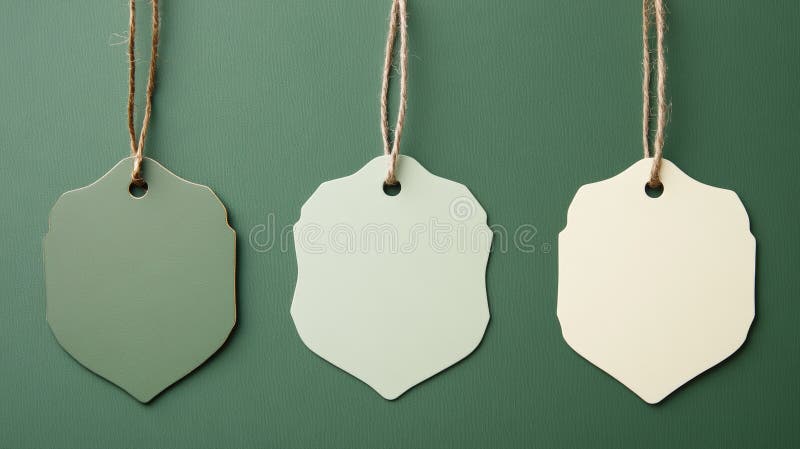 Three Blank Tags Hanging on a Green Textured Wall, Customizable ...